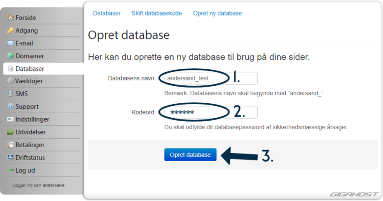 Hvordan opretter man en database hos Gigahost? – Gigahost Support