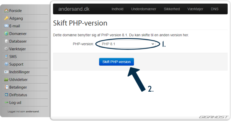 Sådan skifter du PHP-versionen for dit domæne – Gigahost Support